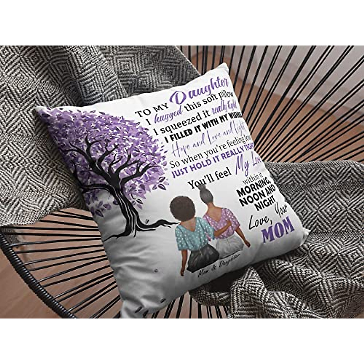 Artgearify Personalized to My Daughter, I Hugged This Soft Pillow, Customize Your Clothes Hair Names, Mom to Daughter Pillow, Decorative Throw Pillows (14" x 14")