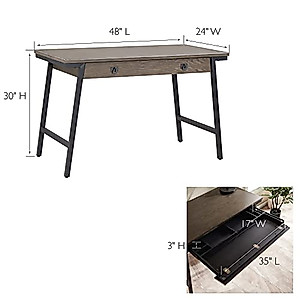 Leick Home 11400-GR Empiria Mixed Metal and Wood Computer Desk with Dropfront Keyboard, 1-drawer, Gray