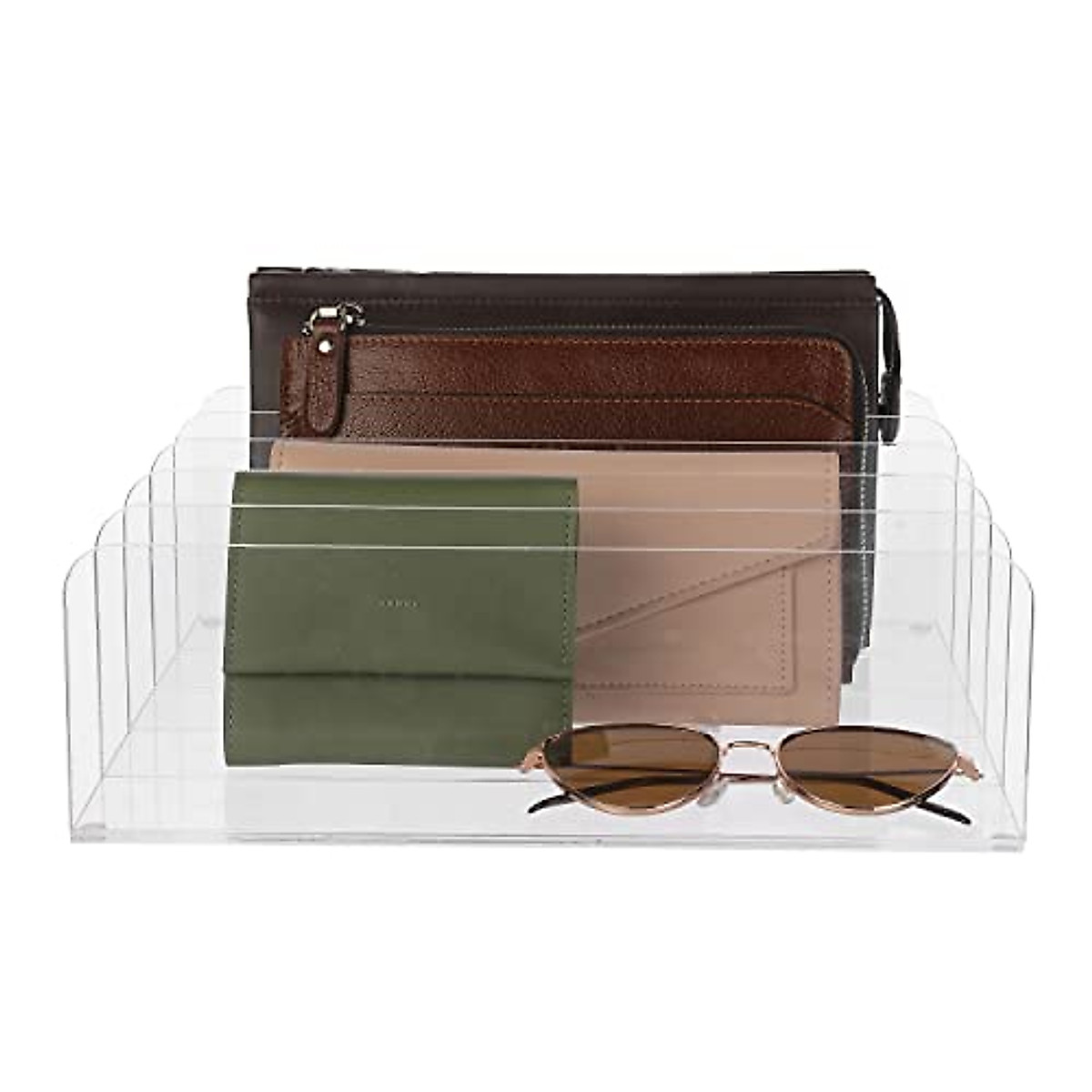 MyGift Clear Premium Acrylic Wallet and Small Purse Organizer with 5 Divided Sections, Clutch Tray Drawer Storage Organizer