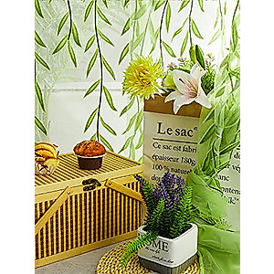 Willow Voile Curtains Cute Green Sheers Leaf Curtain Tulle Vine Window Curtains Nursery Green Sheers Ivy Pretty Curtain for Kids Living Room Bedroom Window Door Balcony (2 Pieces,39.4 x 78.7 Inch)