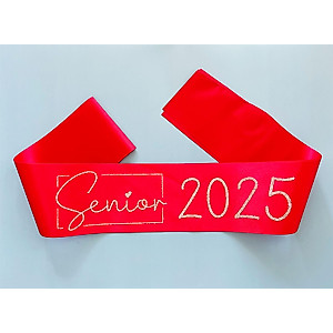 Generic Senior Sash 2025, 8 Pack Silver Glitter Red Satin Finally Graduated Senior Cheerleader Sashes for Class of 2025 Graduation Party Supplies