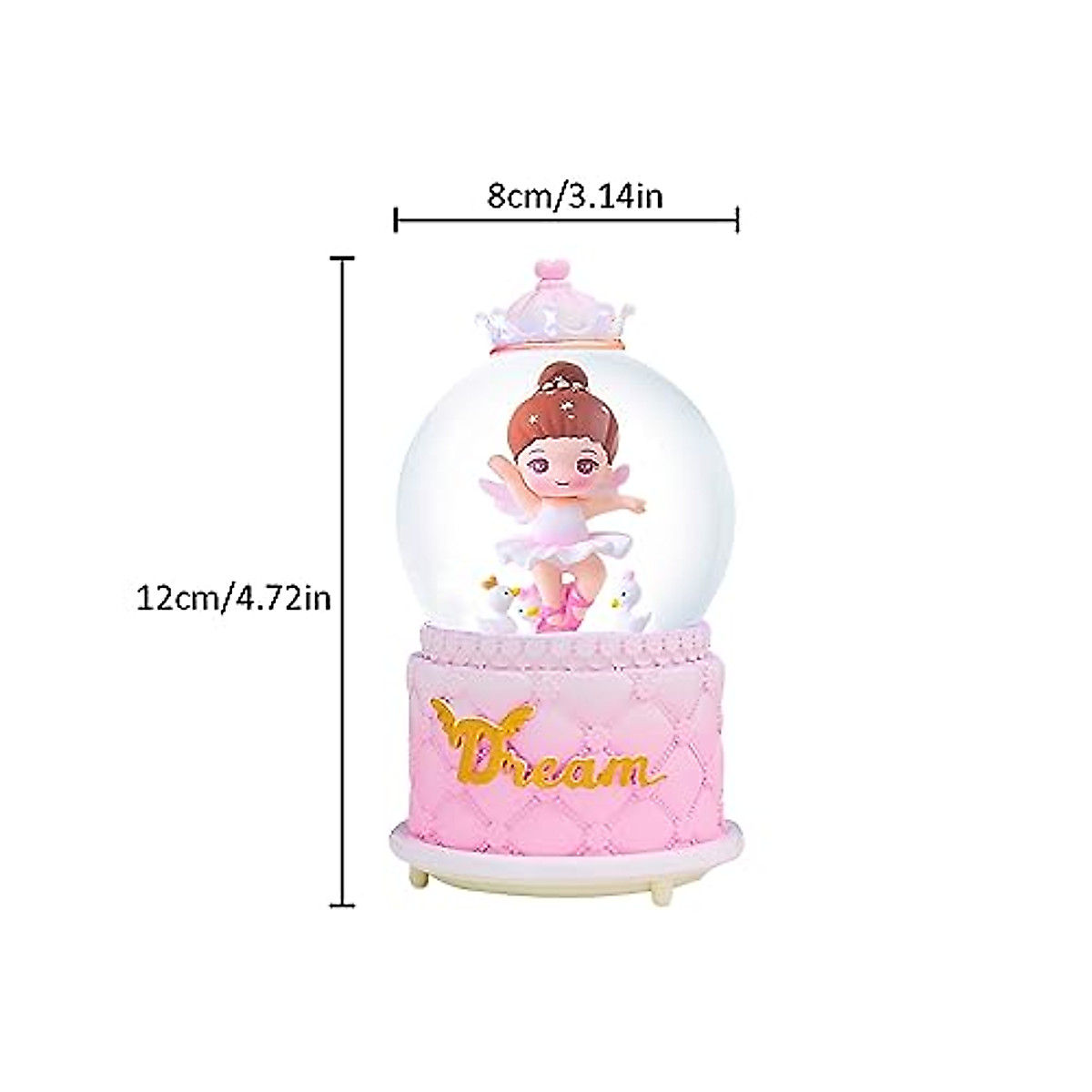 Ballerina Snow Globe, 80mm Water Globe Music Box with Color Changing LED Lights for Wife Girlfriend Daughter Girls Birthday Christmas Valentine (Pink)