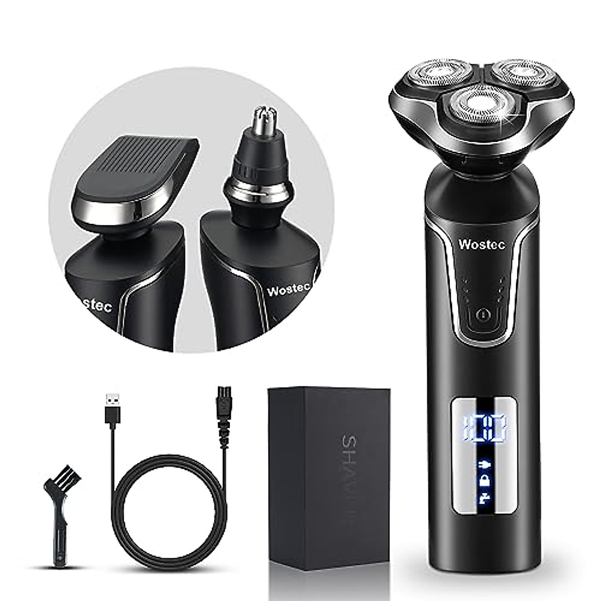 Electric Razor for Men Electric Shavers for Men Electric Razors for Shaving Face Cordless Rechargeable Rotary Shaver Dry Wet Waterproof Mens Face Shaver with LED Display Black
