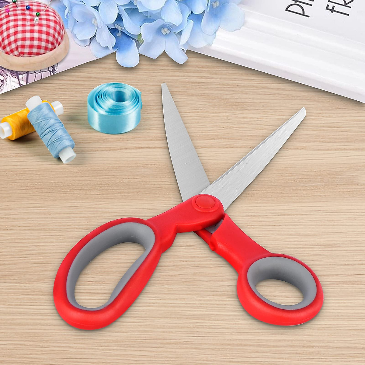 Balaipor Left Handed Scissors, 8" All Purpose Lefty Stainless Steel Scissors for Adults School Student Kids, Great for Craft, Office, Sewing, Fabric, Red (1 Pack)