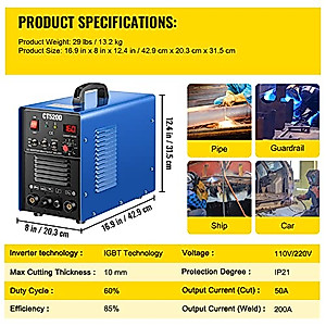 Mophorn TIG/MMA Plasma Cutter CT520D 3 in 1 Combo Welding Machine Tig Welder 200A Arc Welder 200A Plasma Cutter 50A Plasma Cutting Machine Dual Voltage 110 220V