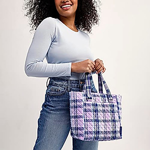 Vera Bradley Women's Cotton Multi-Strap Shoulder Satchel Purse, Amethyst Plaid - Recycled Cotton, One Size
