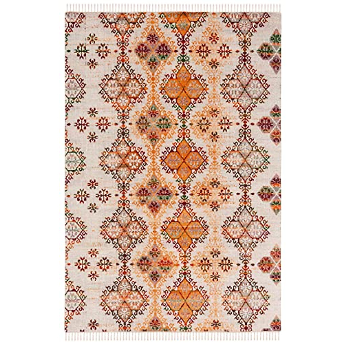 Safavieh Kilim Collection 8' x 10' Ivory/Gold KLM727A Flat Weave Boho Fringe Wool Area Rug