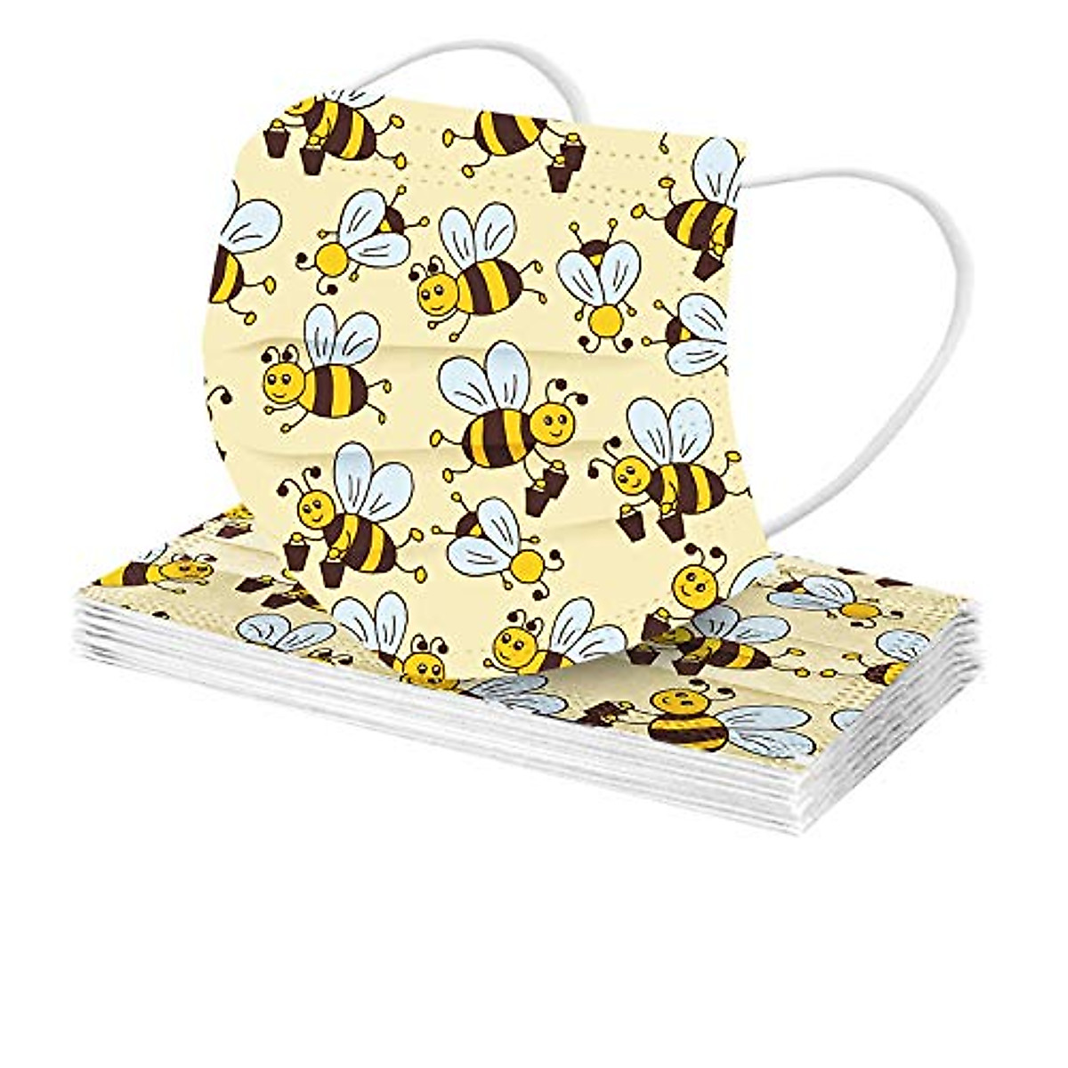 Hozxclle 50 PC Adult Summer Disposable Face_Masks Bee Floral Printed Print Face Bandanas Facecover Breathable 3 Ply Filter,Green