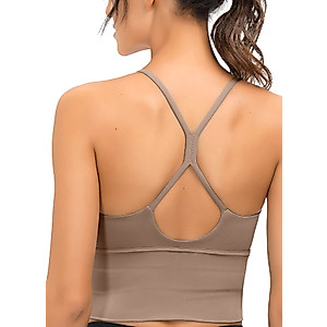 SIGNEALA Sports Bra for Women Longline - V Neck Padded Workout Bras - Strappy Crop Top for Yoga Gym Maroon