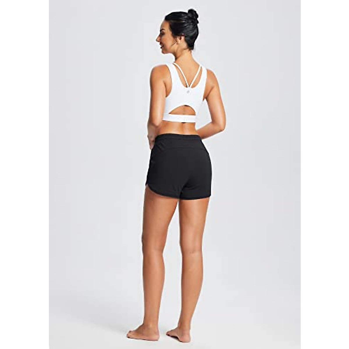BALEAF Women's Athletic Cotton Sweat Shorts with Pockets 3.5" Workout Yoga Running Casual Sleep Short Summer Black L