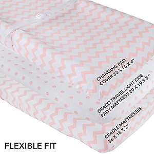 Ely's & Co. Patent Pending Waterproof Sheets, White and Pink Chevron and Polka Dots (2 Pack) (Changing Pad Cover, Pink)