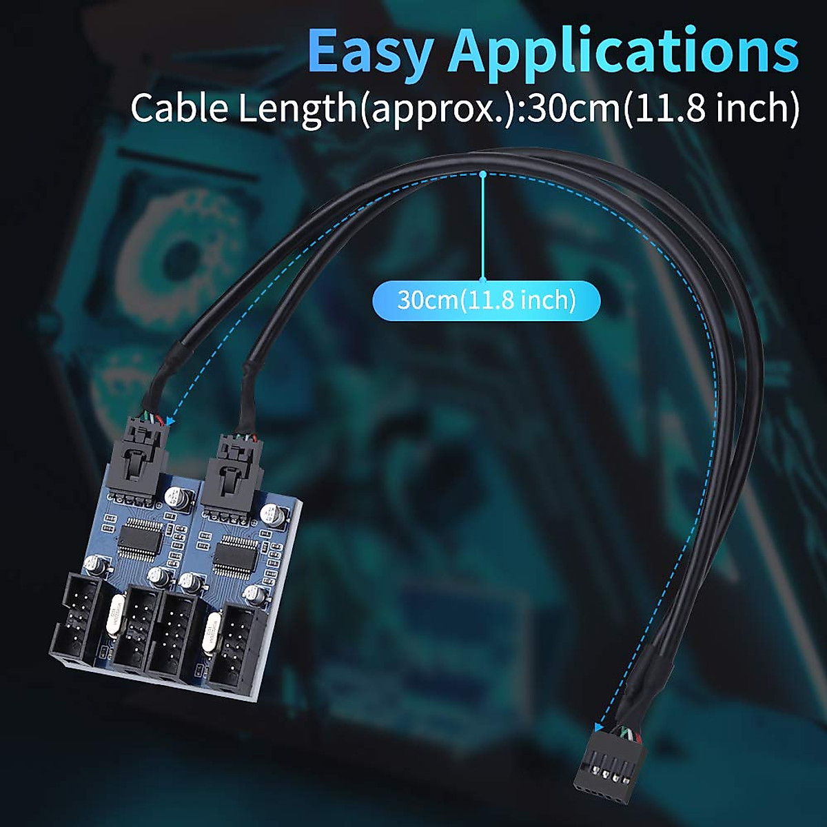4 in 1 Internal USB Splitter Cable, Electop 9 pin USB Header Male 1 to 4 Female Extension Connector Adapter, USB 2.0 HUB Connector Port Multiplier PWM Fan Splitter Cable (30cm/0.98ft)