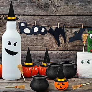 36 Pcs Halloween Witch Hats, Red Cauldron Kettles, and Brooms Set - Mini Witches Accessory for Costume, Cosplay Party Decorations