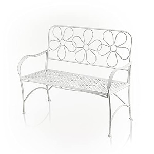 Alpine Corporation BAZ398WT Alpine Daisy Metal Bench, White Garden Furniture