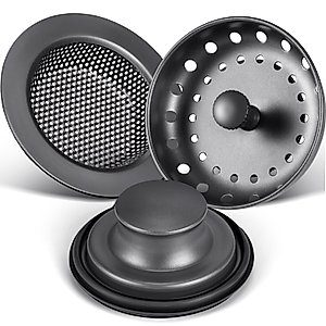 Mudder 3 Pcs Kitchen Sink Drain Strainer and Stopper Stainless Steel Garbage Disposal Plug with Handle Universal Anti-Clogging Kitchen Sink Filter Sieve Basket Strainer(Graphite Gray)