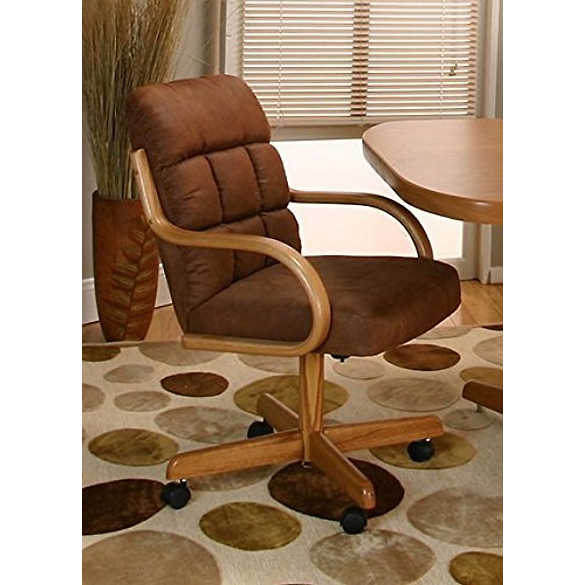 Caster Chair Company Casual Rolling Caster Dining Chair with Swivel Tilt in Honey Oak Wood with Cocoa Microsuede Seat and Back (1 Chair)