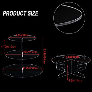 2 Pcs Acrylic Cupcake Stand Including 3 Tier Clear Dessert Tower Holder Display 1 Tier Round Cupcake Holder Stand with Base Reusable for Wedding Baby Shower Party Noted Remove the Surface Film (Clear)