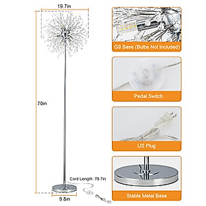 SineRise Modern Crystal Floor Lamp (9-Light, 70-Inch, Chrome), Standing Lamp with Footswitch, LED Floor Lamp for Living Room, Girls Room, Bedroom, Dresser, Office (Bulbs NOT Included)