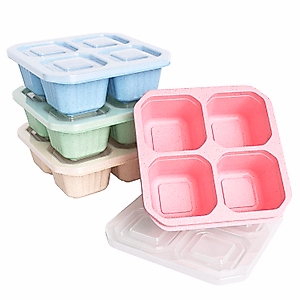 HNXAZG 4 Pack Snack Containers, 4 Compartment Bento Snack Box, Reusable Lunch Containers, Divided Food Storage Containers for Work Trips