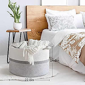 CHICVITA XXL Extra Large Cotton Rope Woven Basket, Throw Blanket Storage Basket with Handles, Decorative Clothes Hamper - 22" x 22" x 14"