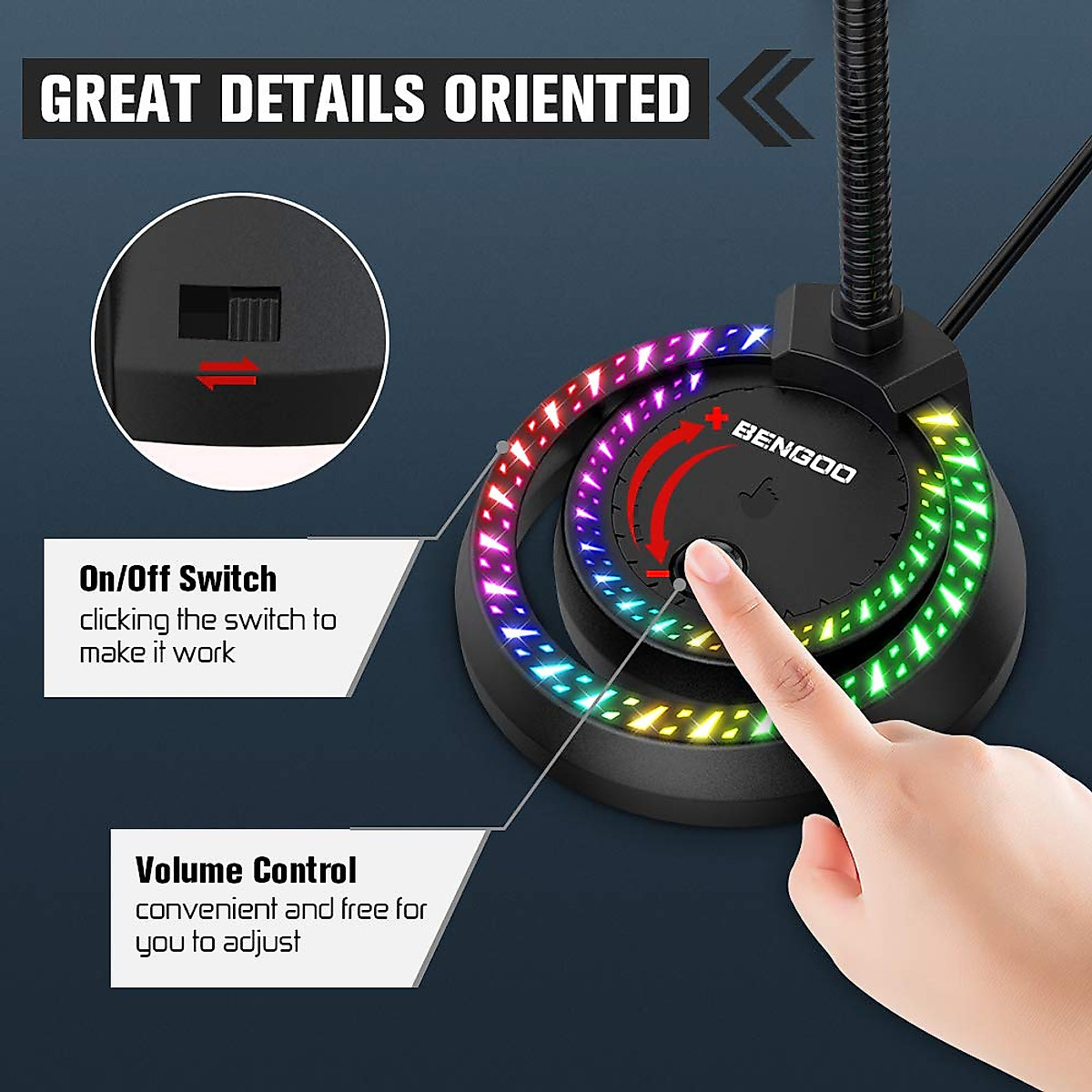 BENGOO USB Microphone for Computer, GM-01 PC Microphone, Mute & Volume Control, Plug and Play, Gaming Microphone for PC Desktop PS4 Laptop Mac Windows Recording Conference YouTube Streaming Twitch