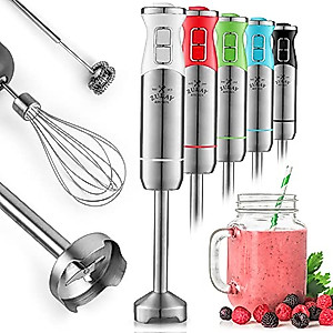 Zulay Kitchen Immersion Blender Handheld 500W - 8 Speed Copper Motor Immersion Hand Blender - Heavy Duty Stick Blender Immersion With Stainless Steel Whisk and Milk Frother Attachments (White)