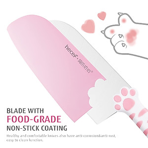 hecef Cute Kitchen Knife Set,5-piece Non-Stcik Knives Set with Detachable Block and Scissors,Sharp Kitchen Knives for Chopping, Slicing, Dicing and Cutting, Gift Housewarming Birthday (Pink)