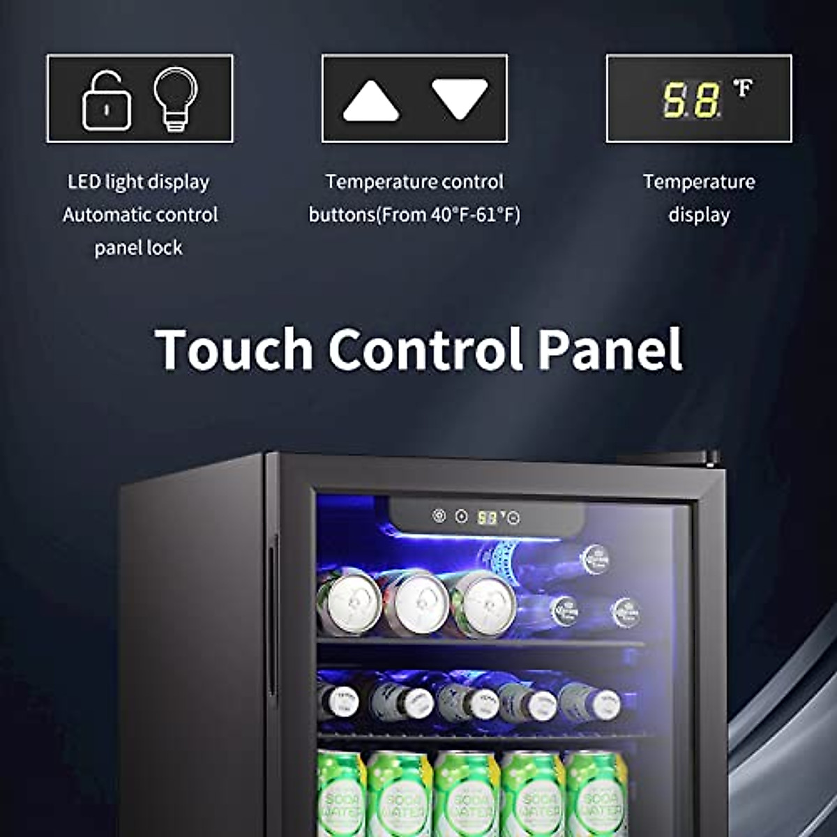 Antarctic Star Mini Fridge-100 Can Beverage Refrigerator Wine Cooler Clear Front Glass Door Small Drink Touch Screen for Soda Beer Bar Office Home 2.6 cu.ft