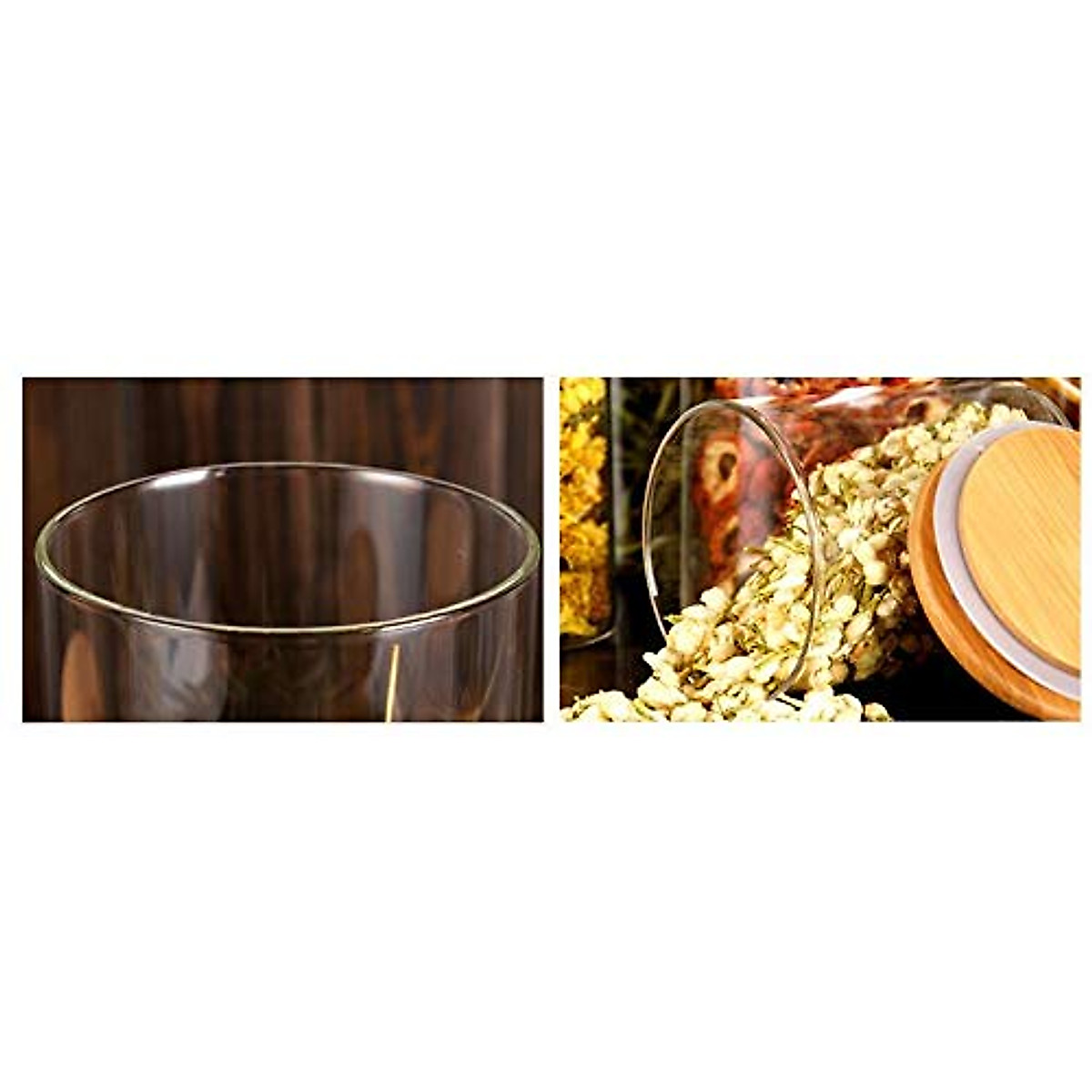 Glass Food Storage Jar with Natural Wood Lid - Coffee Bean & Kitchen Container for Tea Dry Fruit Nuts Candy Seasoning Spaghetti Clear Sealing size 750ML/25.4oz