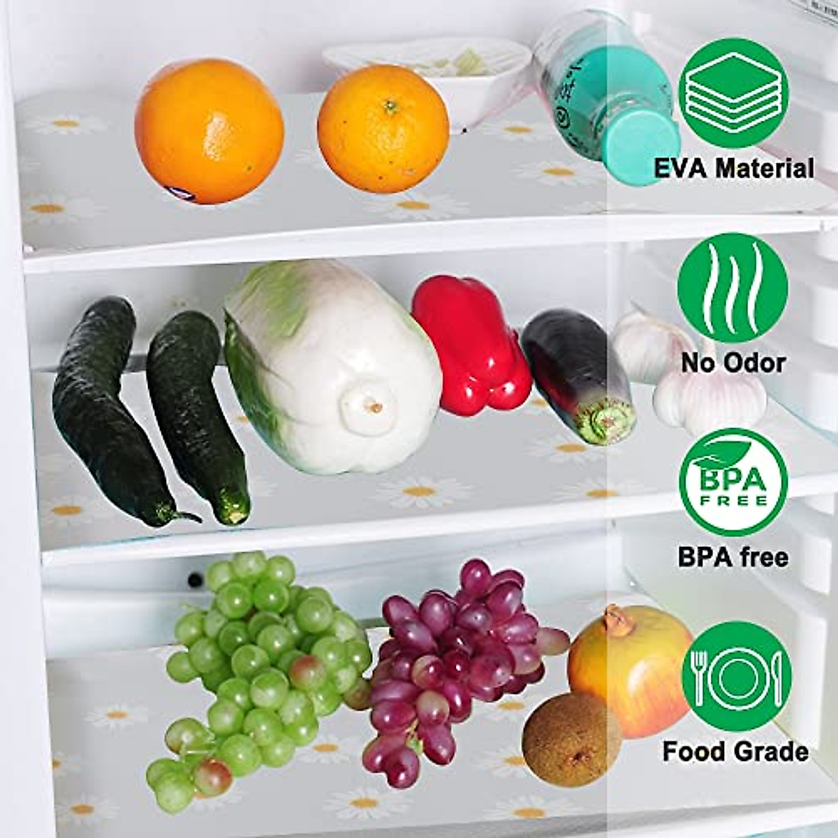 Shelf Liners for Kitchen Cabinet, Waterproof Drawer Liner for Bathroom, Refragerator Mats Sink Liner No Slip Cupboard Mats Non Adhesive EVA Place Mats Roll - Clear Daisy 12"×236.2"