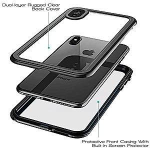 Eonfine for iPhone X Case/iPhone Xs Case Waterproof, Built-in Screen Protector Full-Body Clear Call Quality Heavy Duty Shockproof Cover Case for iPhone X/iPhone Xs (Black)