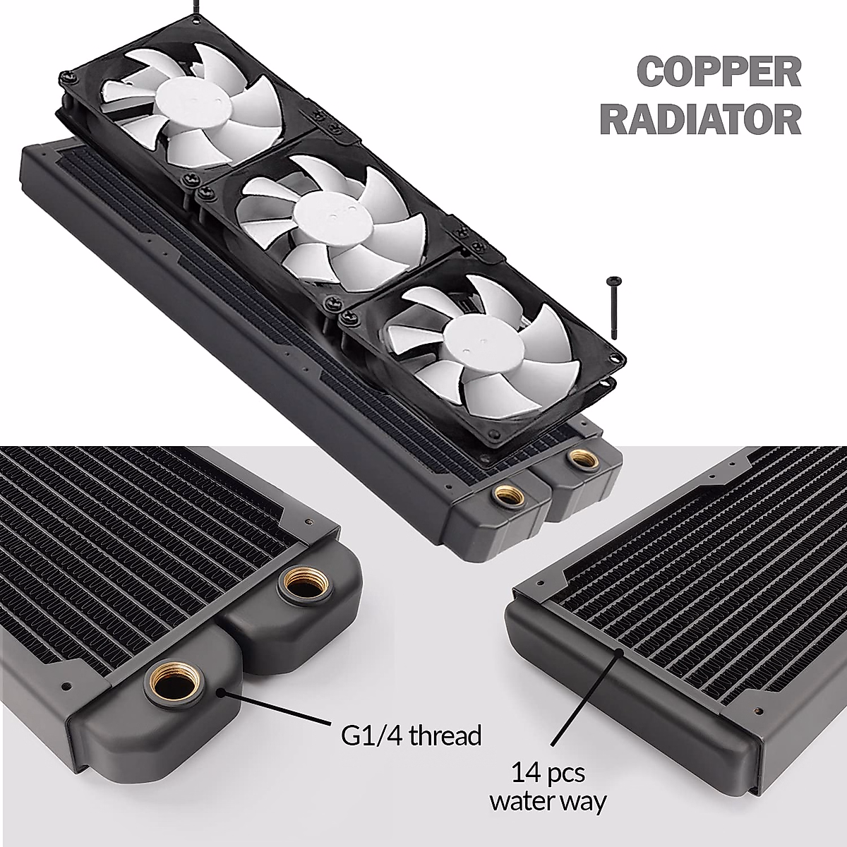 Dracaena 360mm - 28mm/1.1inch Thick Computer Radiator, 14 Tubes Copper Water Cooling Cooler for CPU Heat Sink - Liquid Heat Exchanger Dual G1/4 Thread