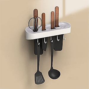 Knife Block Holder Wall, Knife Organizer Storage Shelf Rack Bar with Slots, Sharpening Rod Hooks for Kitchen Cooking White