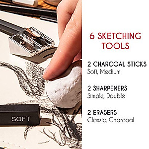 Zenacolor - Drawing Set, Sketch Kit for Beginners or Professional - Sketching kit with Sketchbook, 8 Drawing Pencils, 3 Charcoal Pencils, 1 Graphite Pencil, 2 Charcoal Sticks