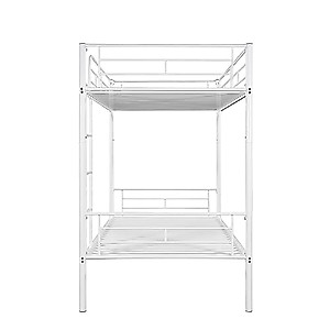 Twin Over Twin Metal Bunk Bed with Ladder and Safety Guard Rail,Heavy Duty Bunk Beds with Metal Slats for Kids Teens Adults, No Box Spring Required/Space-Saving/Noise Free/Easy Assembly (White)