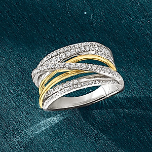 Ross-Simons 0.50 ct. t.w. Diamond Highway Ring in Sterling Silver With 14kt Yellow Gold. Size 6