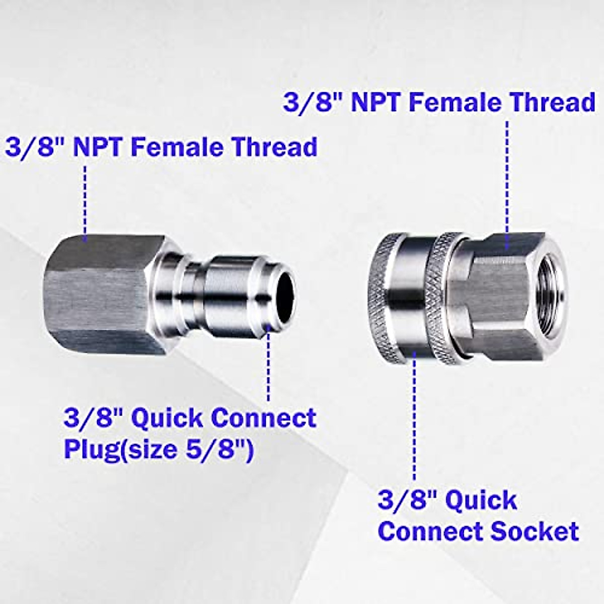 M MINGLE Pressure Washer Adapter, 2 Sets 3/8 Inch Quick Connect Fittings, Stainless Steel Pressure Washer Fittings, Male and Female Power Washer Quick Disconnect Kit, 5000 PSI