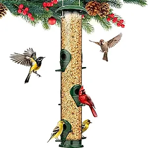 Gray Bunny Metal Bird Feeders for Outdoors Hanging, 6-Port Metal Bird Feeder Tube, Durable, Chew-Proof and Rust-Proof, 16 Inches