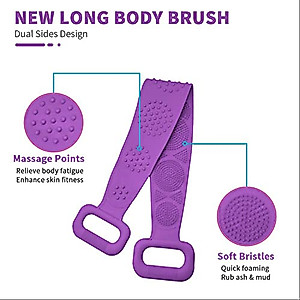 Jwxstore Silicone Back Scrubber for Shower, Silicone Body Scrubber, 34.5Inch Extra Long Bath Body Brush Silicone Back Brush Exfoliating Body Scrubber with Handle for Men Women