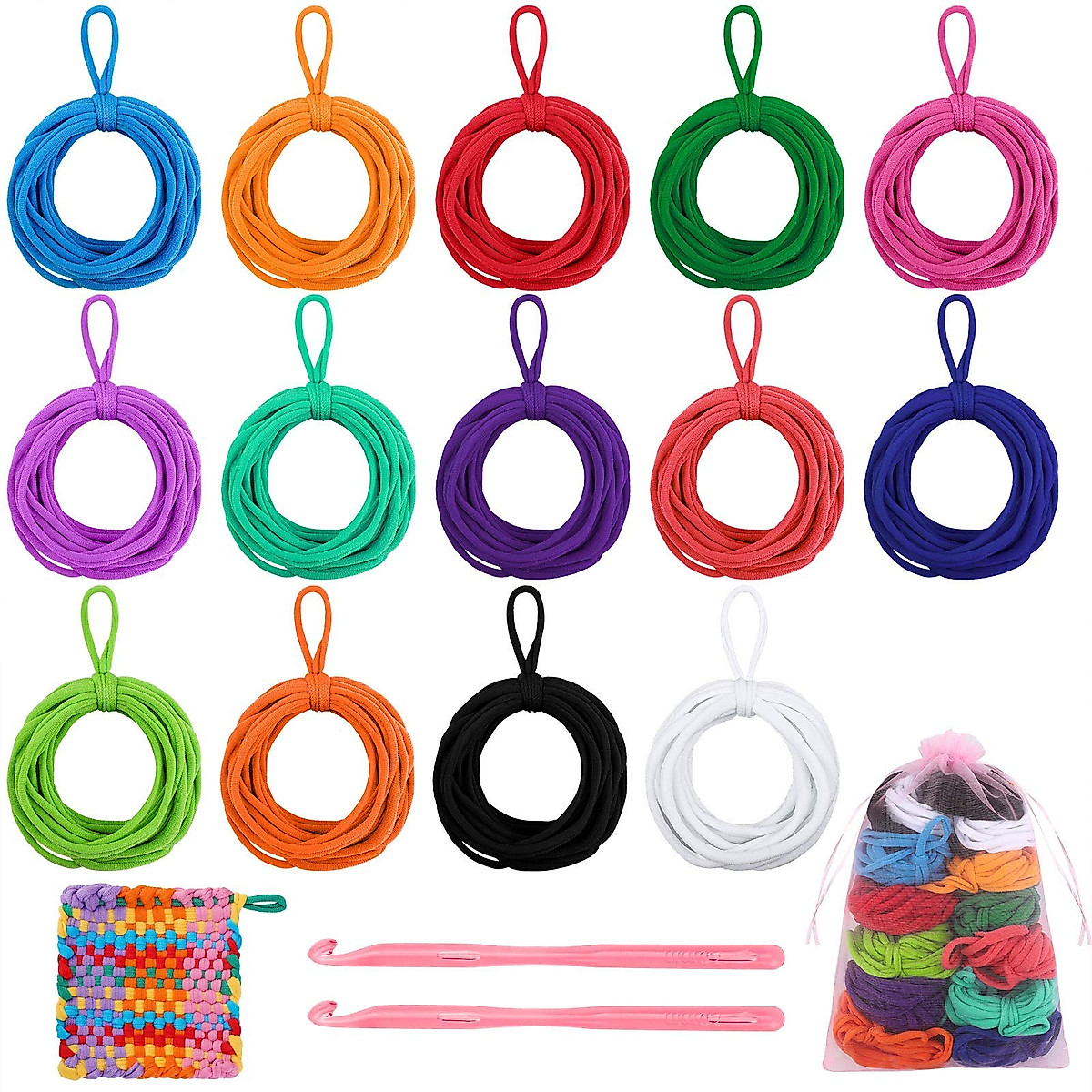 Aodaer 288 Pieces Loom Potholder Loops Weaving Loom Loops Elastic Potholder Loops Weaving Craft Loops Refill with Multiple Colors for DIY Crafts Supplies Favors, Compatible with 7 Inch Weaving Loom