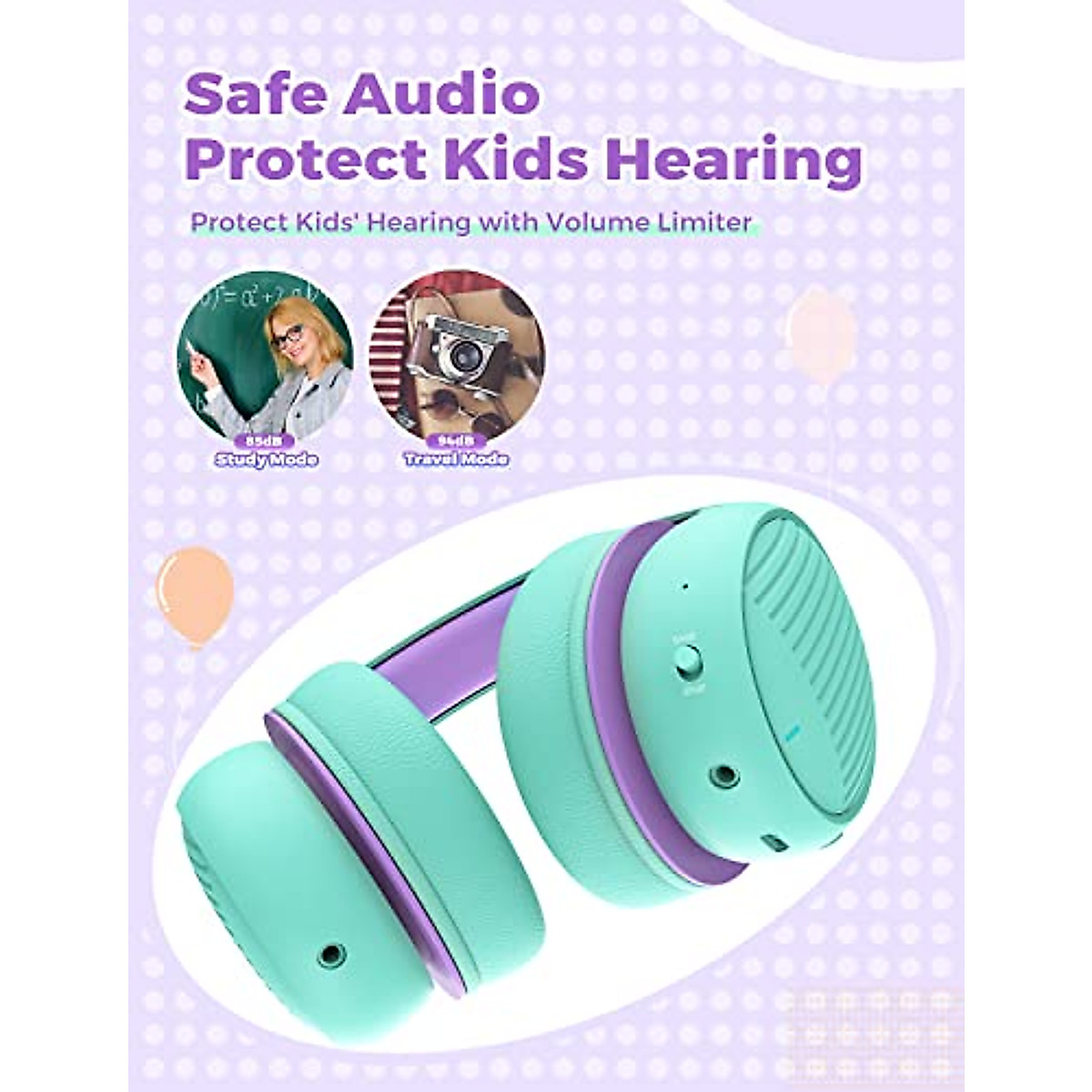 gorsun Premium Kids Headphones with 85/94dB Volume Limited, Wireless Headphones for Kids for School, Kids Bluetooth Headphones Over Ear with Built-in Microphone, Wired/Wireless, Adjustable (Green)