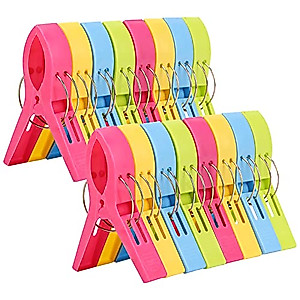 Beach Towel Clips 4.6 inch Big Plastic Clothes Pins Pool Chairs Clothespins for Towels Sheets (Pack of 16)