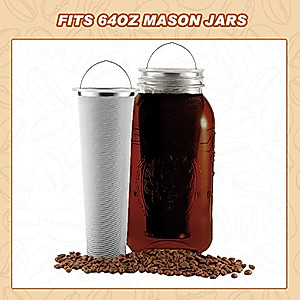 3 Pcs Cold Brew Coffee Filter With Handle 2 Quart Mason Jar Filter Stainless Steel Filter Wide Mouth Filter Coffee Tea Infuser Coffee Strainer Mesh for Cold Brew Coffee Maker Mason Canning Iced Tea