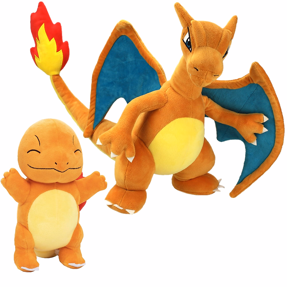 Pokémon 12" Charizard & 8" Charmander Plush 2-Pack - Evolution Set - Officially Licensed - Authentic Soft Stuffed Animal Toy Figure - Valentine's Day Easter Basket Stuffer Gift for Kids, Boys, Girls