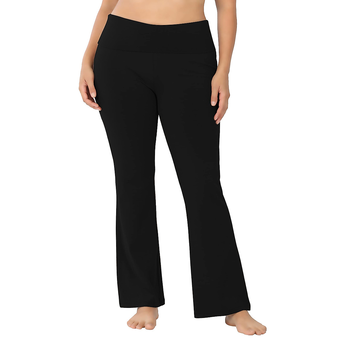 KQUZO Women's Plus Size High Waist 7/8 Compression Workout Leggings with Pocket 27" Inseam (Yoga_Flar_Black, 3X)