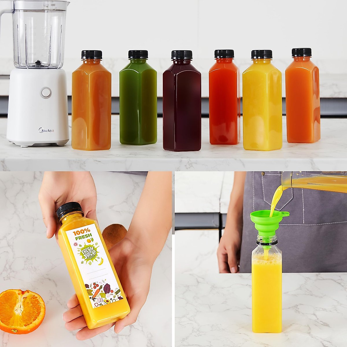 The Buyer Choice 162pcs 16oz Plastic juice containers with lids Bulk Reusable juice Bottles for juicing with Black Tamper Evident Lids, Disposable Empty Clear Bulk Beverage Containers for smoothies