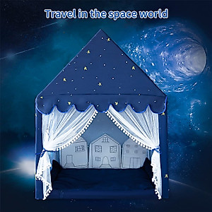 Kids Play Tent Playhouse Indoor Outdoor Boys Toddler Large Castle Play House Spaceship Tent, Outer Space Rocket Blue