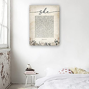 Proverbs 31 10-31 Bible Verse Canvas Wall Art Bible Verse Posters for Kitchen Giclee Artwork Rectangular Pictures Painting Prints Photo Canvas Decor for Office Wall Decorations for Bedroom (16x24inch(40x60cm),Framed)