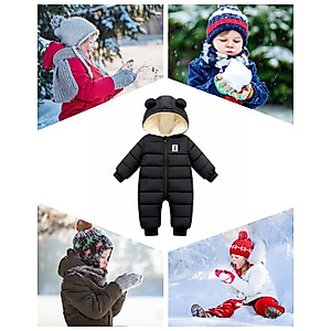 CHAOJIESI Baby Hoodie Jacket Infant Newborn Jumpsuit Snow Suit Winter Zip Up Long Sleeve Puffer One-Piece Coat Black 0-6 Months