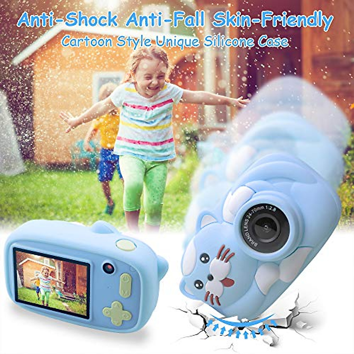 LeaderPro Kids Camera 26MP Digital Selfie Cameras for Children 1080p HD Video with 32GB and 2.4 Inch Screen, Birthday Toy for 3 4 5 6 7 8 9 Years Old Boy Girls - Blue